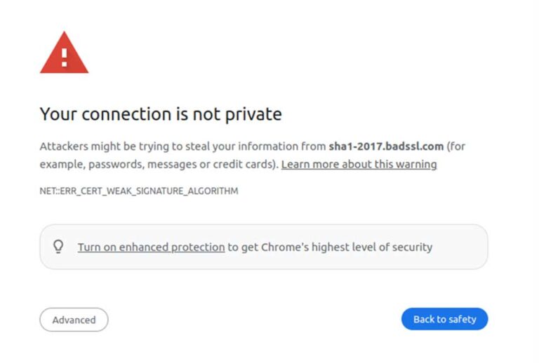 How to Fix 'NET ERR_CERT_WEAK_SIGNATURE_ALGORITHM' in Google Chrome